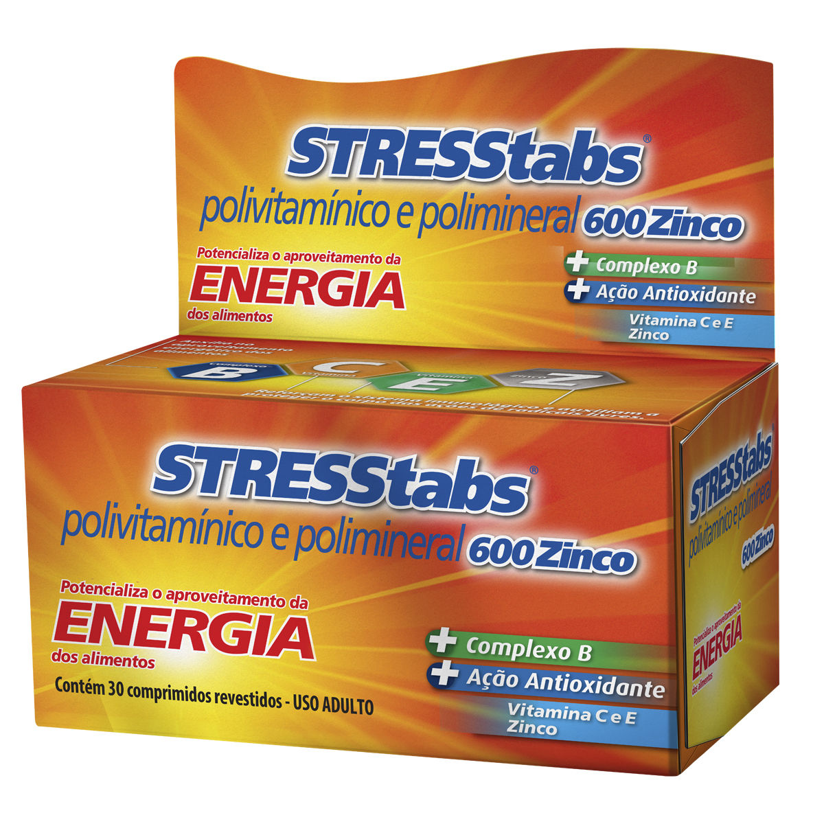 Stresstabs Complemento Vitamínico 600mg Zinco 30 Comprimidos Pfizer ...