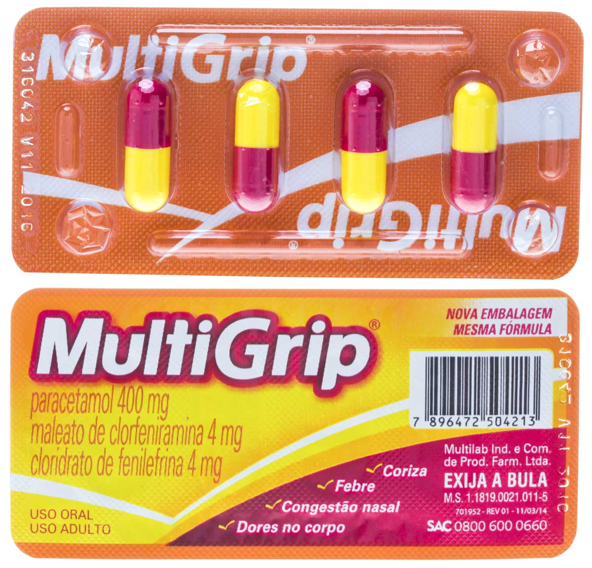 Multigrip 4 Cápsulas Multilab | Droga Raia