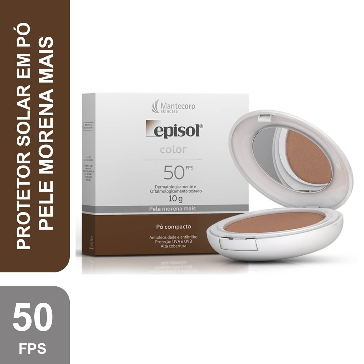 Protetor Solar Pó Compacto Pele Morena Mais Episol Color FPS 50 com 10g ...