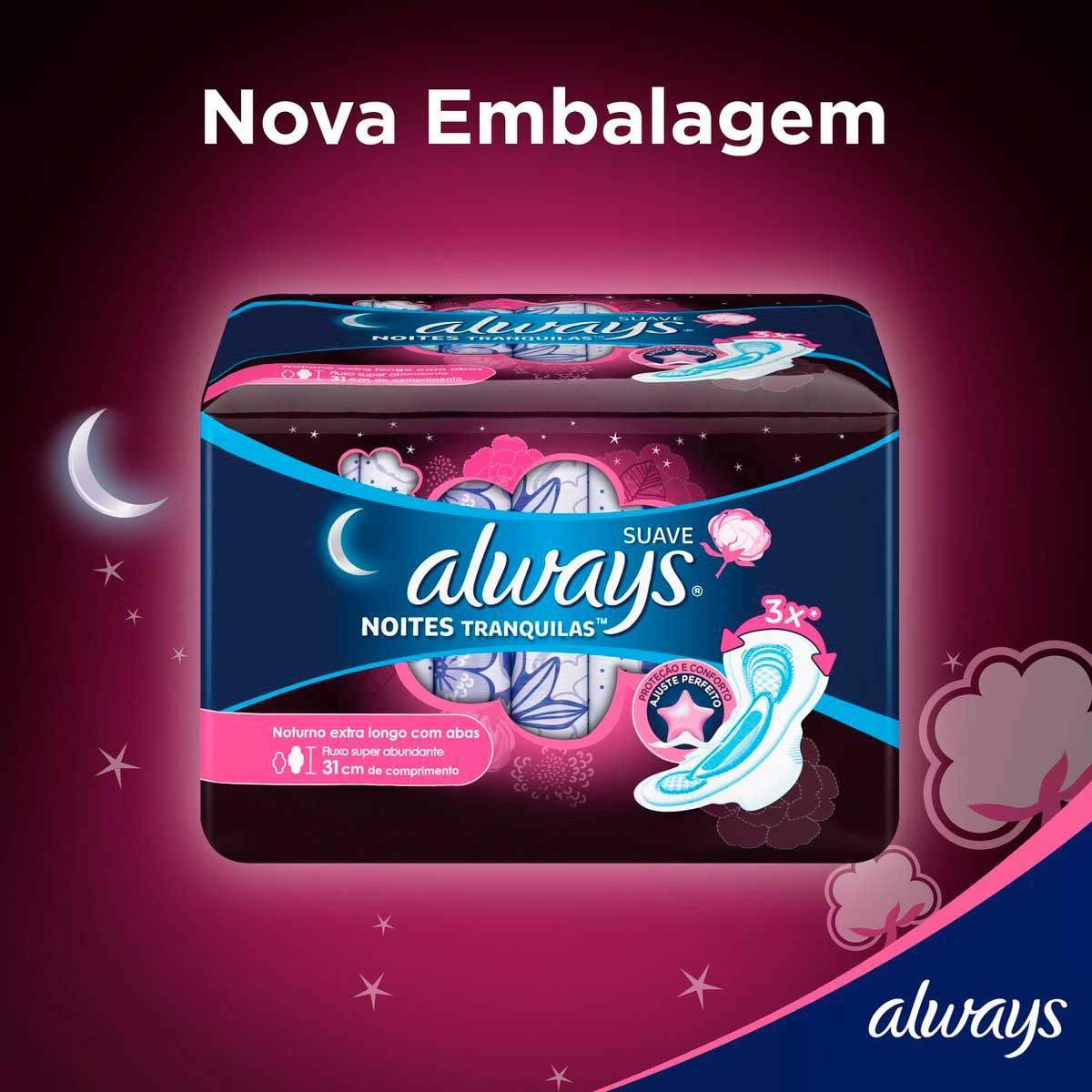 Absorvente Always Suave Noites Tranquilas Com Abas com 8 unidades ...