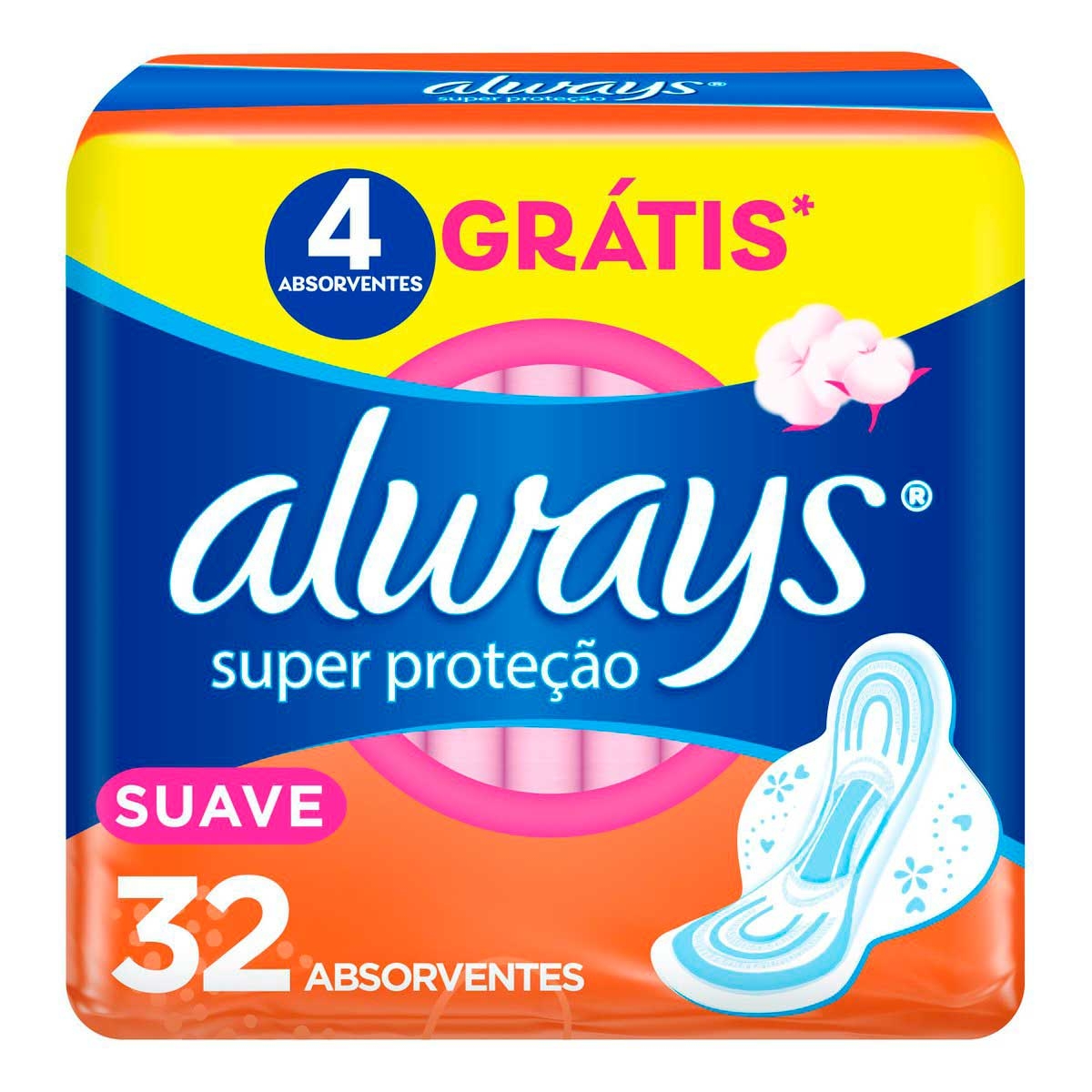 Absorvente Always Super Proteção Cobertura Suave com Abas 32 unidades ...