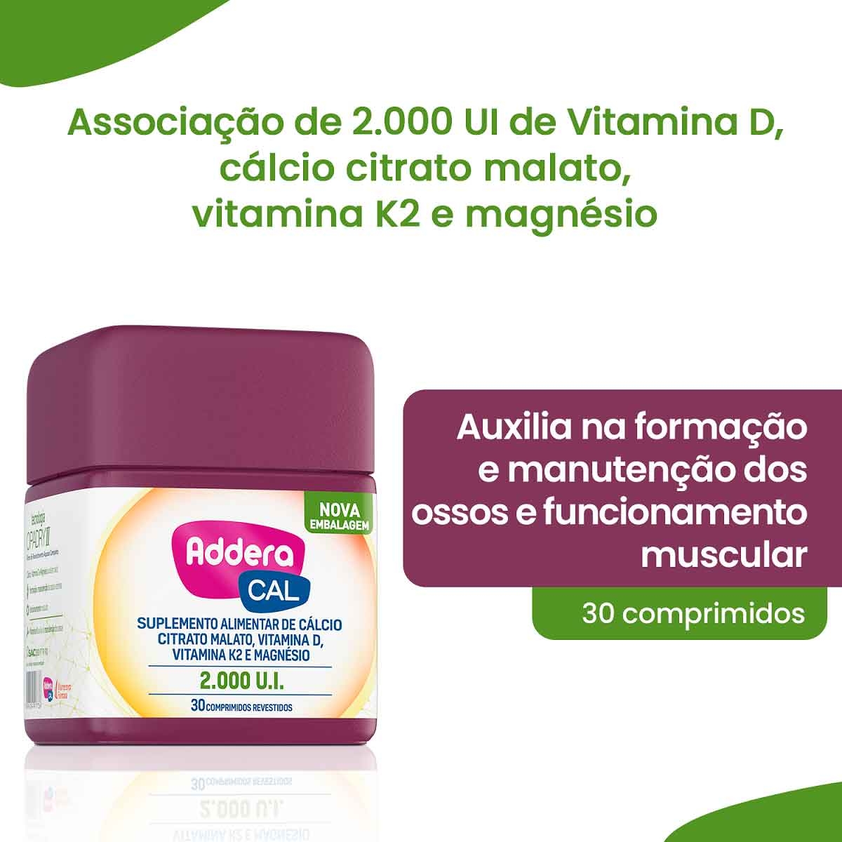 Suplemento Vitamínico Addera Cal 2.000UI com 30 Comprimidos AdderaD3 30 ...
