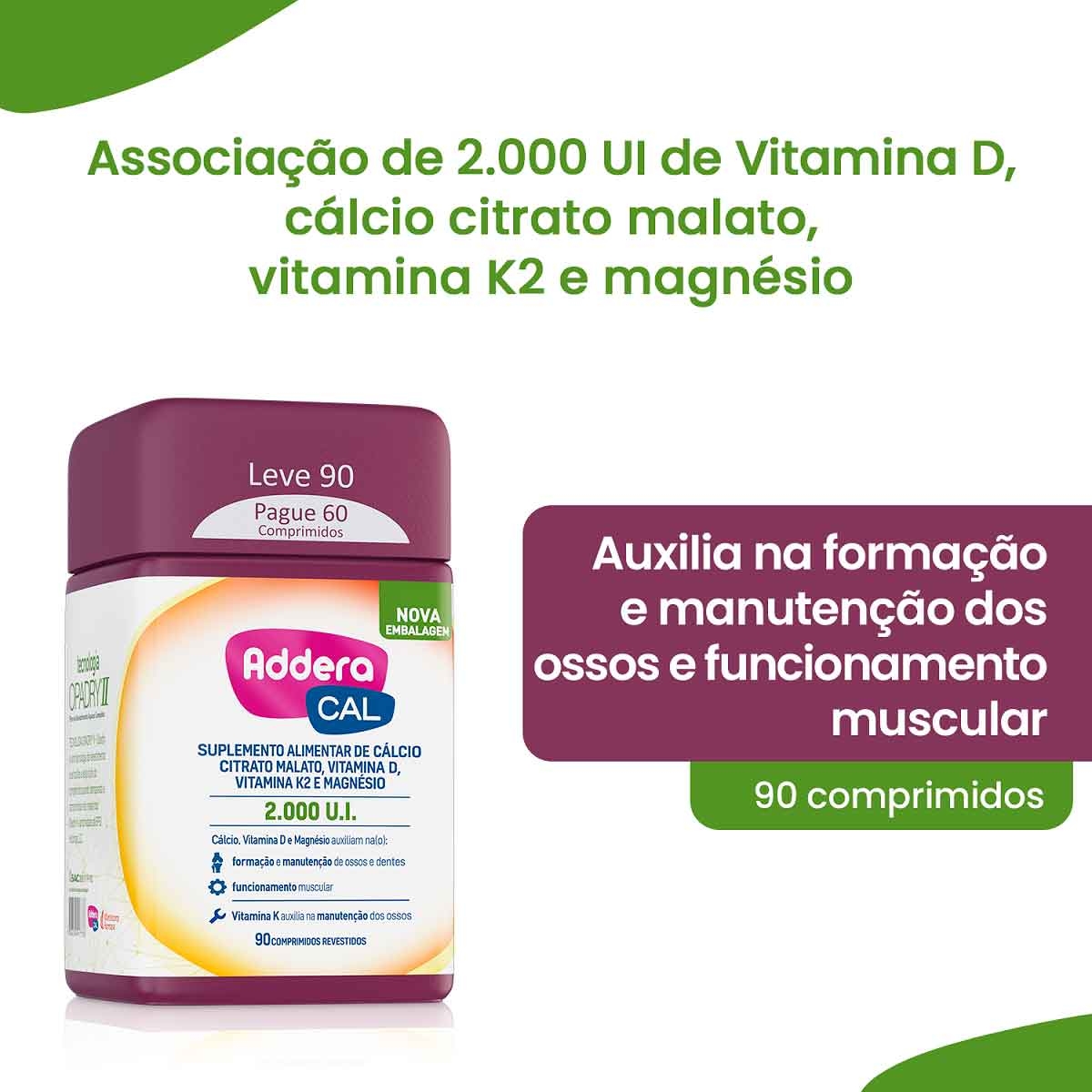 Suplemento Vitamínico Addera Cal 2.000UI com 90 Comprimidos | Droga Raia