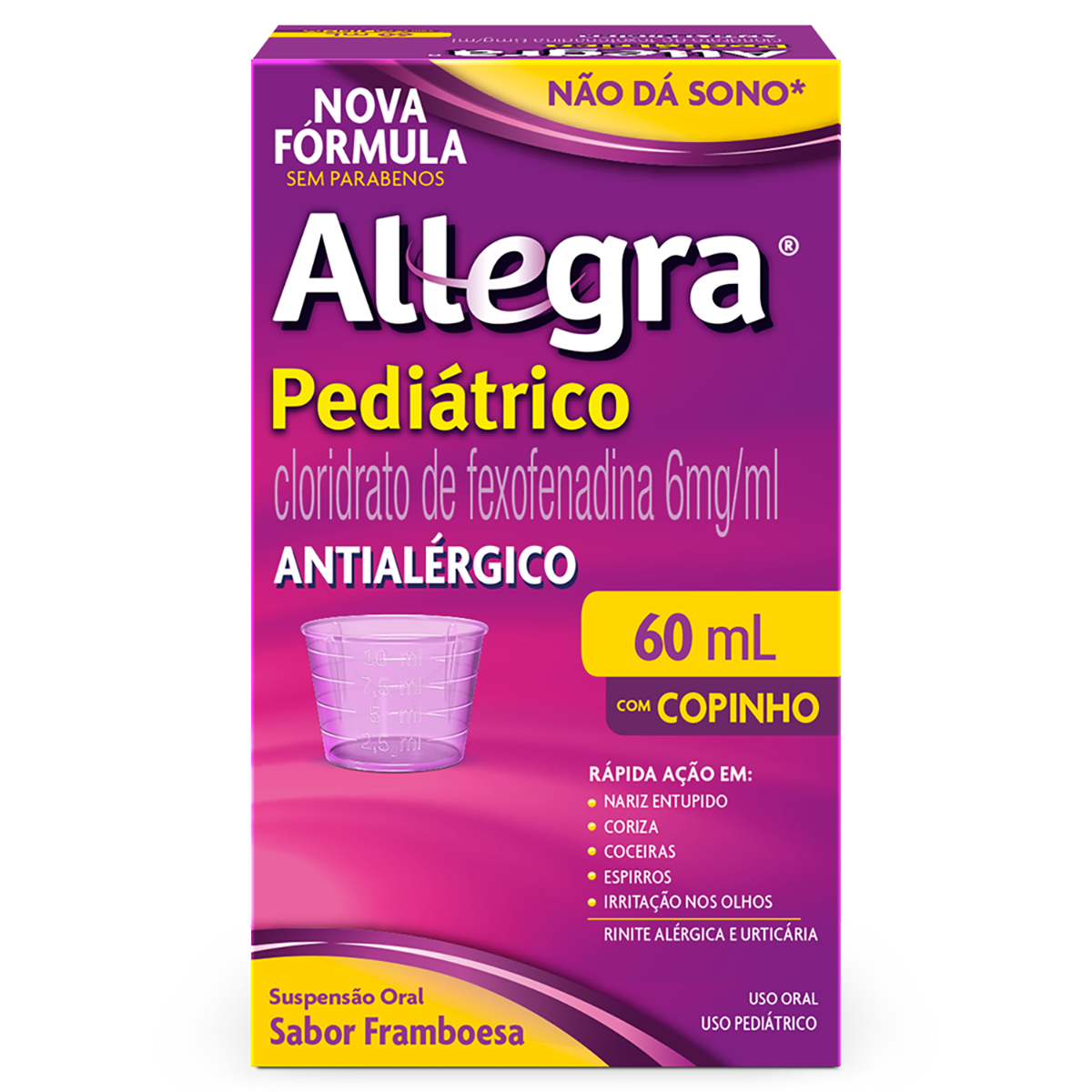 Allegra Pediátrico 6mg/ml Frasco 60ml + Dosador: preço e bula | Droga Raia