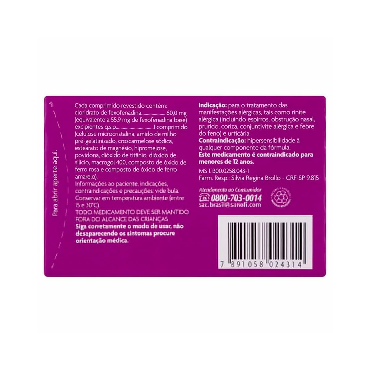 Allegra 60mg com 10 comprimidos | Droga Raia