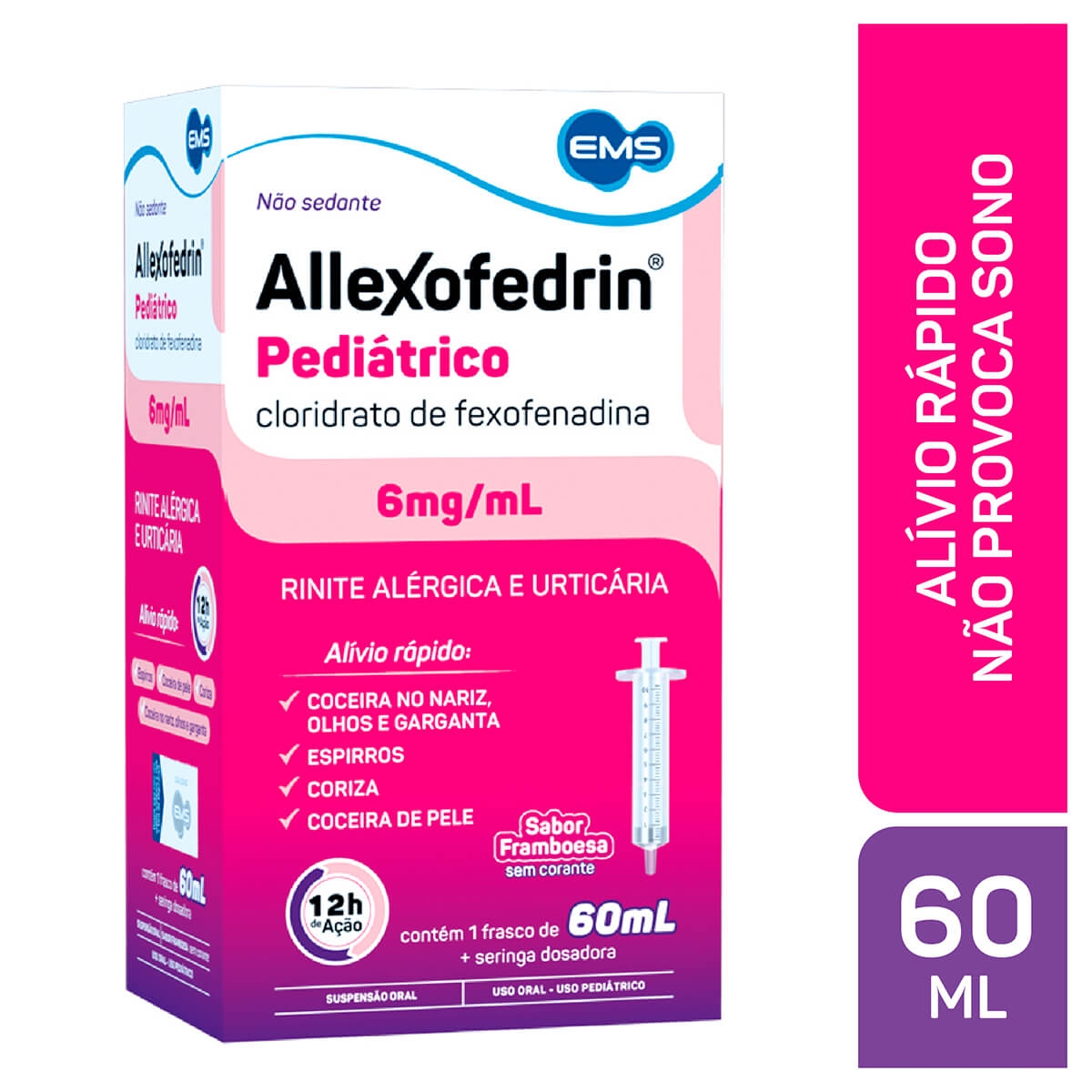 Allexofedrin Pediátrico 6mg/ml Sabor Framboesa Suspensão Oral com 60ml ...