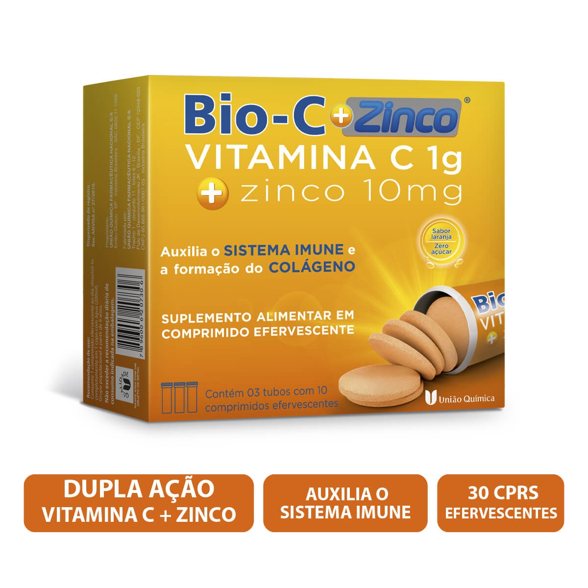 Vitamina C Bio-C + Zinco com 30 comprimidos efervescentes | Droga Raia