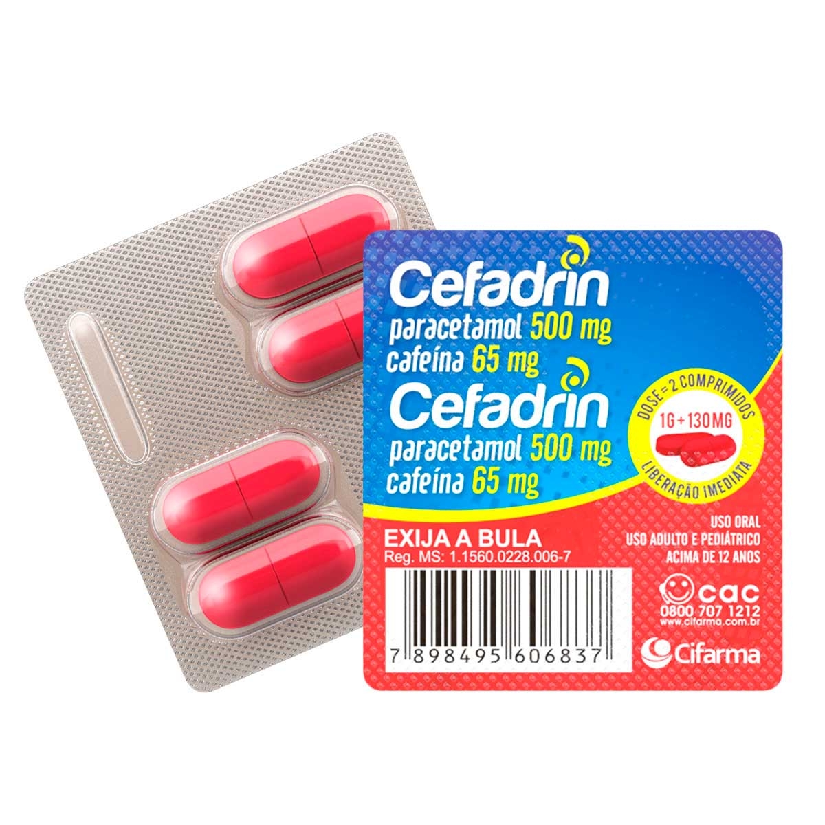 Cefadrin Paracetamol 500mg + Cafeína 65mg 4 comprimidos com menor preço ...