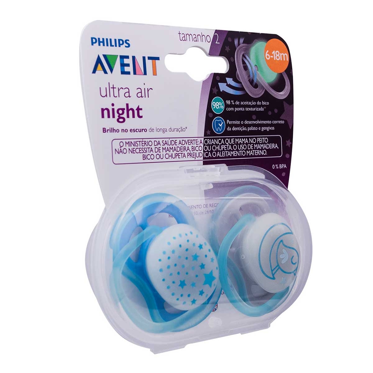 Chupeta Philips Avent Night 6 a 18 Meses Azul com 2 unidades | Droga Raia