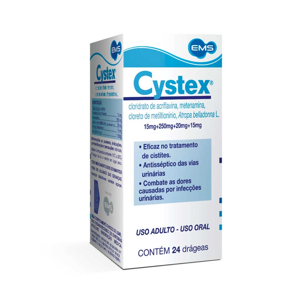 Cystex 15mg + 250mg + 20mg + 15mg com 24 Drágeas | Droga Raia