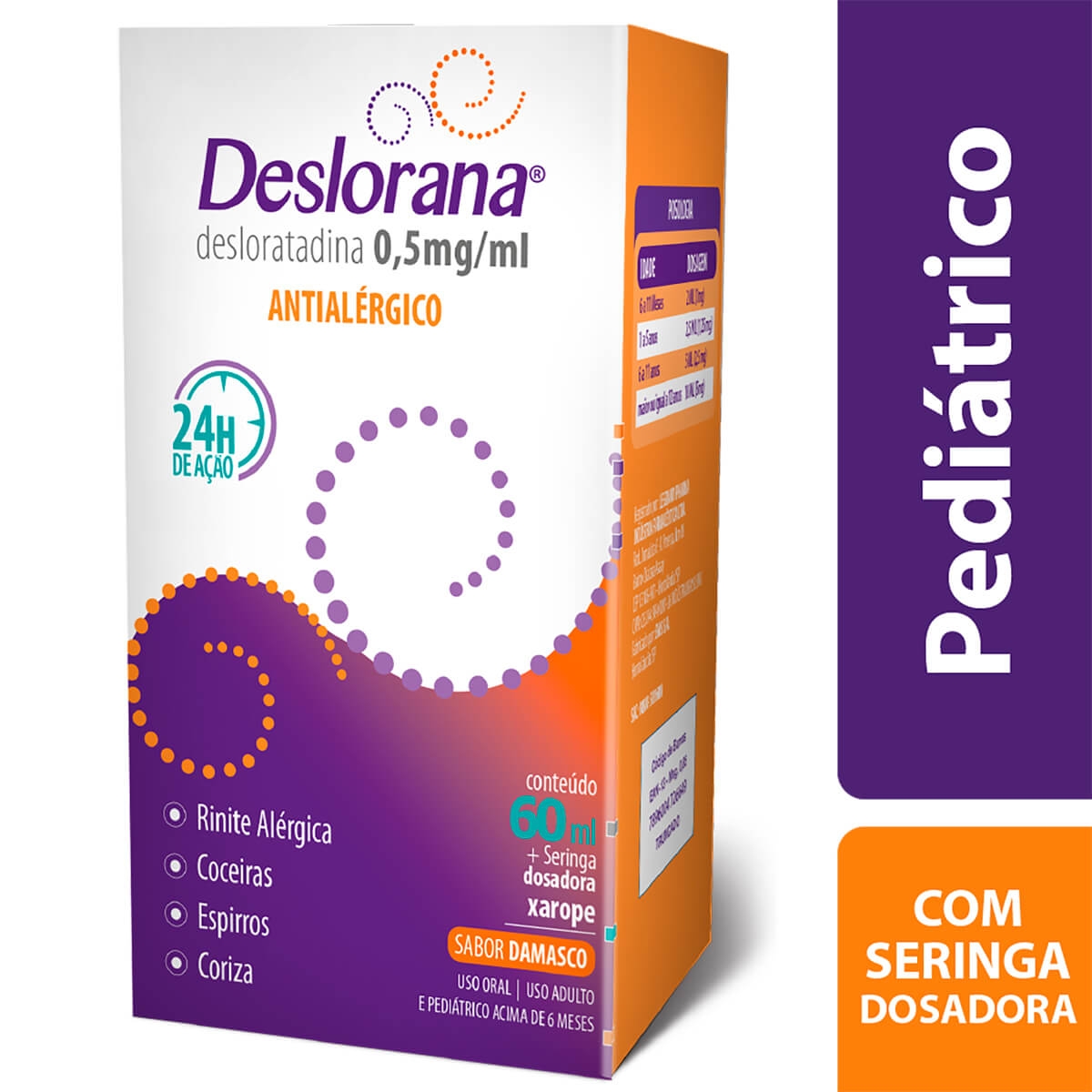 Xarope Deslorana 0,5mg/ml Sabor Damasco com 60ml + Seringa dosadora ...