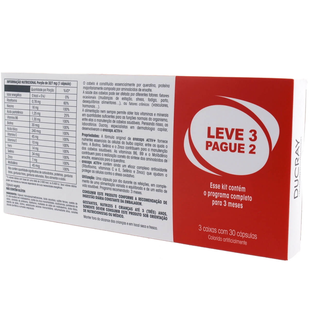 Suplemento de Vitaminas e Minerais Ducray Anacaps Activ+ 90 Cápsulas ...