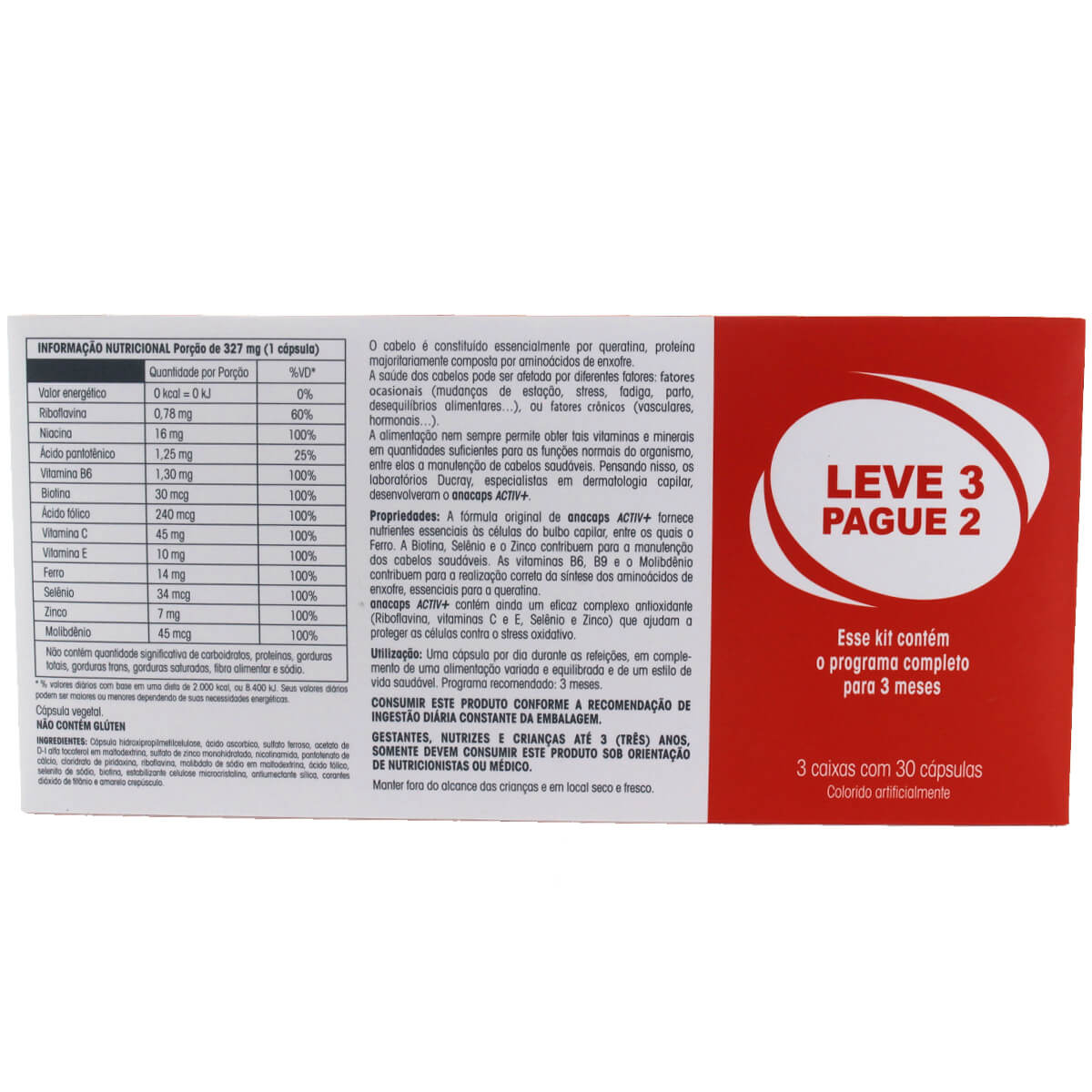 Suplemento de Vitaminas e Minerais Ducray Anacaps Activ+ 90 Cápsulas ...