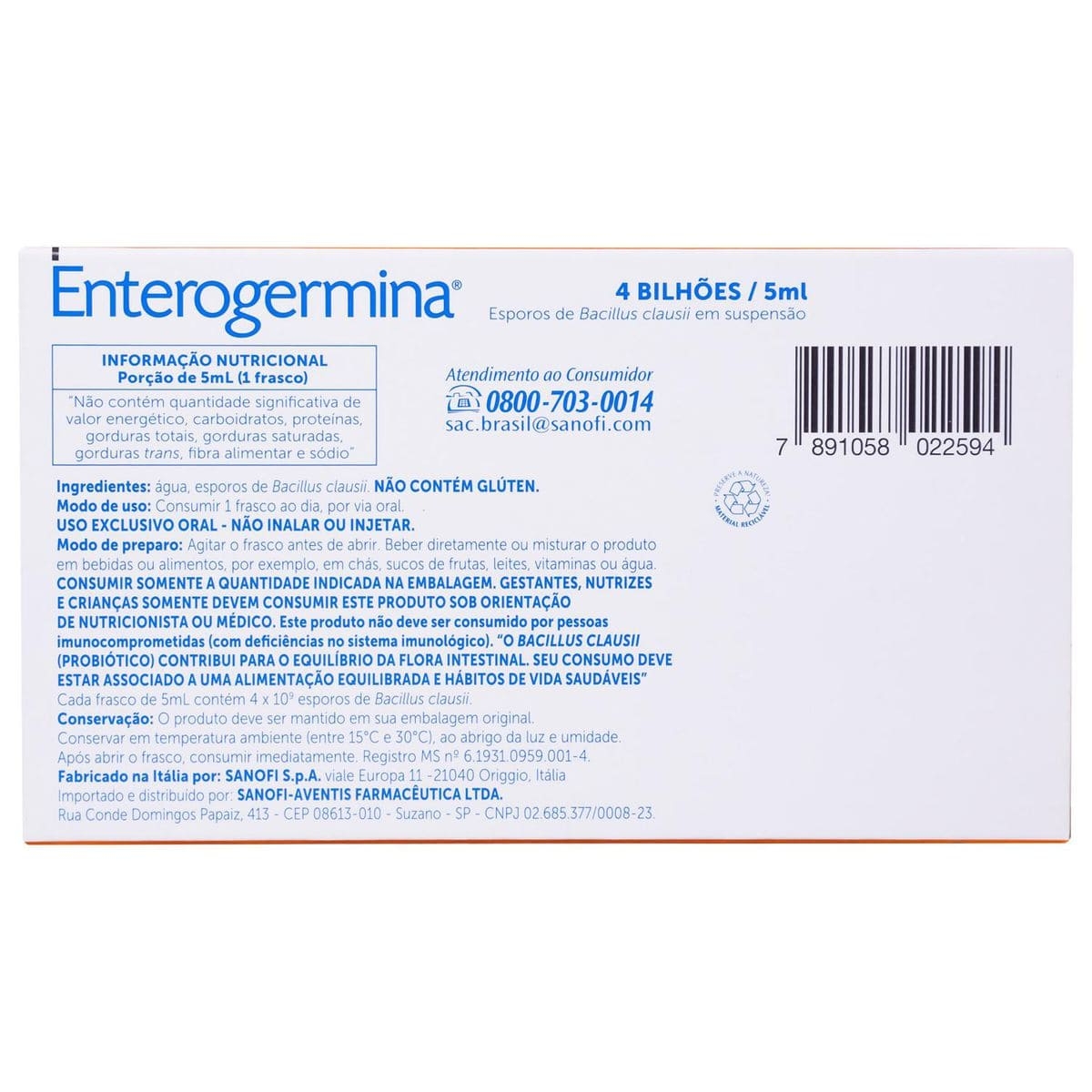 Enterogermina Plus com 10 frascos de 5ml cada | Droga Raia