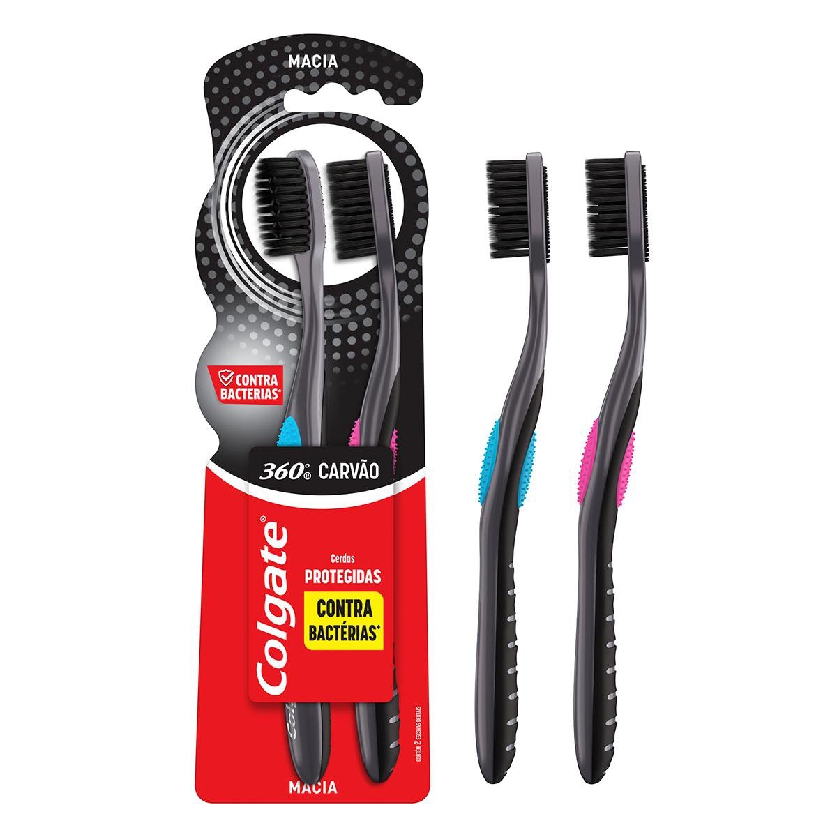 Escova de Dente Colgate 360º Black Carvão com 2 unidades | Droga Raia
