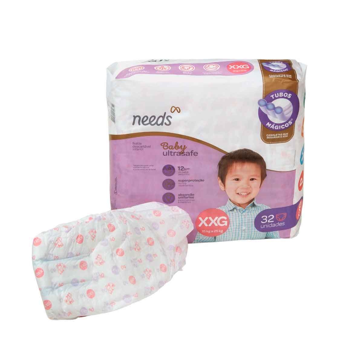 Fralda Needs Baby Ultrasafe XXG 32 unidades em promoção online | Droga Raia