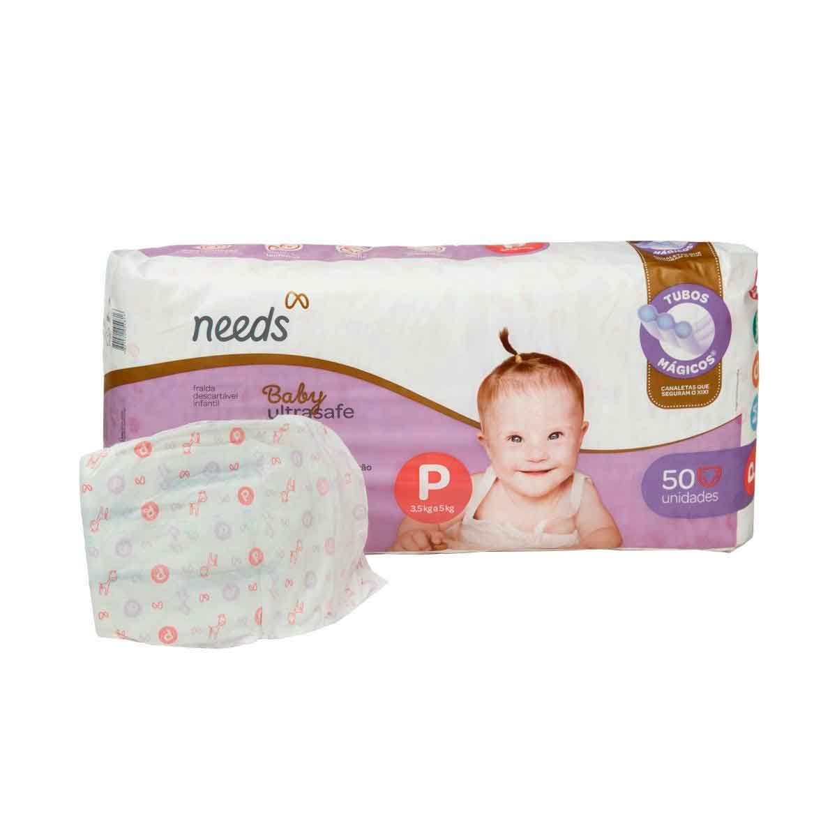 Fralda Needs Baby Ultrasafe P 50 unidades em promoção online | Droga Raia