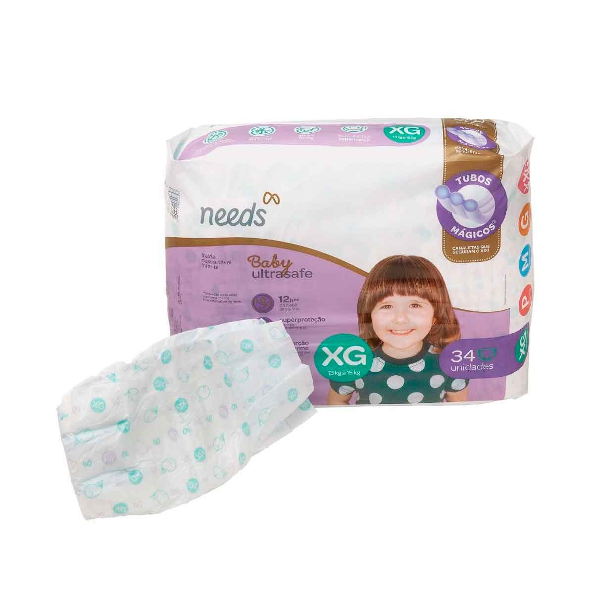 Fralda Needs Baby Ultrasafe XG 34 unidades em promoção online | Droga Raia