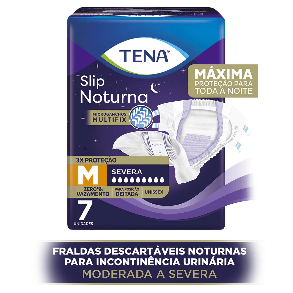 Fralda Geriátrica Tena Slip Noturna Tamanho M 7 Unidades | Droga Raia
