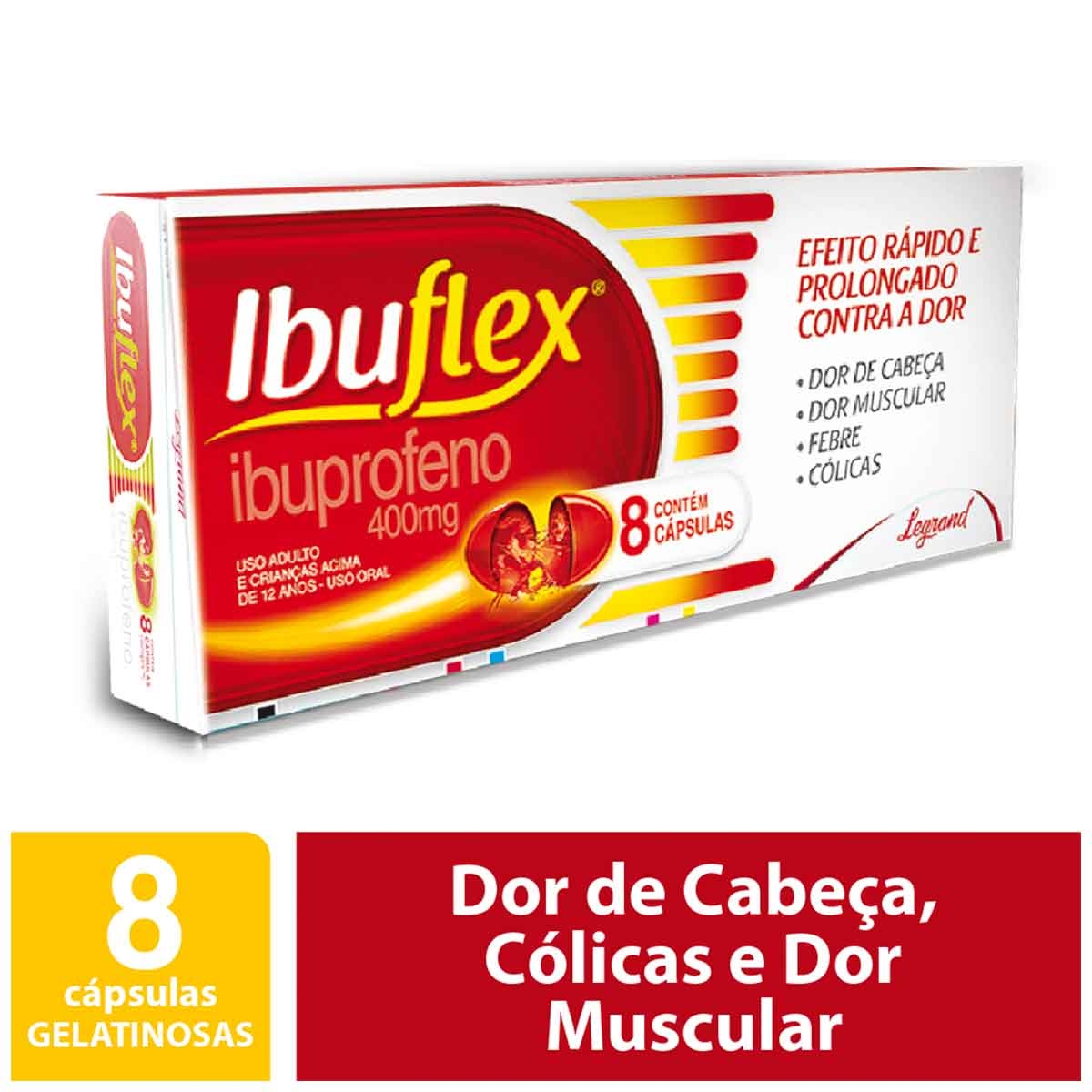 Ibuflex Ibuprofeno 400mg 8 cápsulas com menor preço | Droga Raia