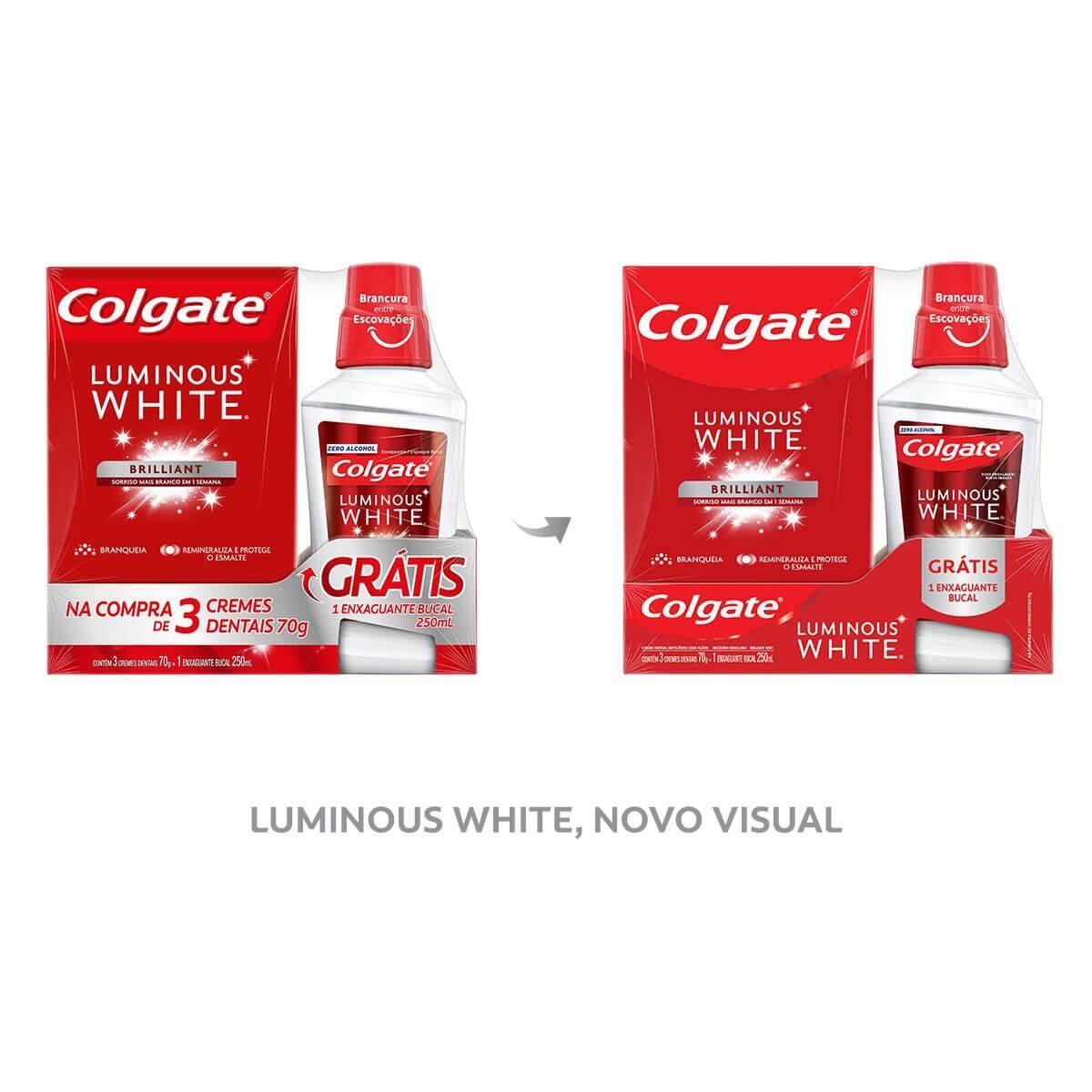 Kit Colgate Luminous White Brilliant Mint com 3 pastas de dente de 70g ...