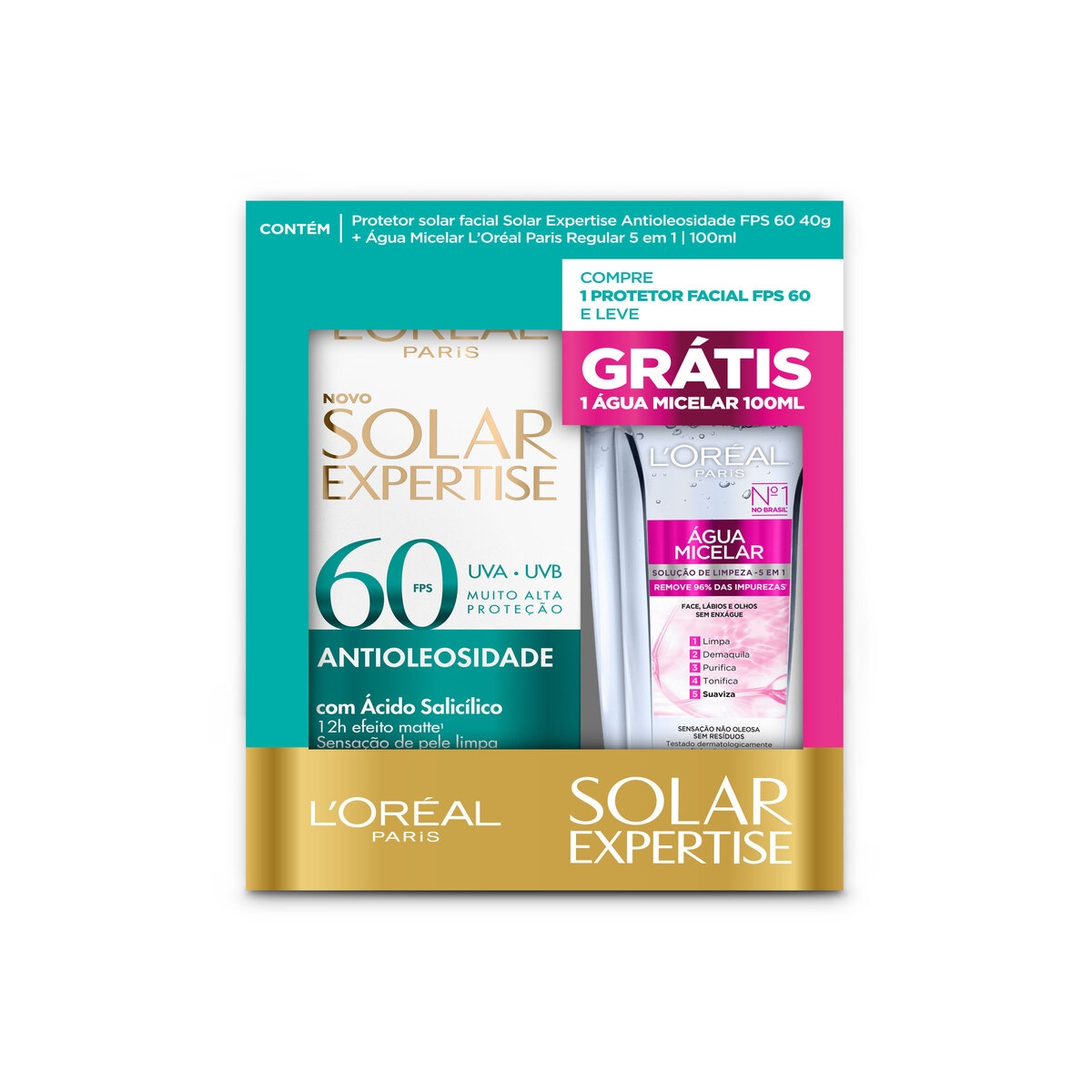 Kit L'oréal Protetor Solar Antioleosidade FPS60 + Água Micelar 200ml ...