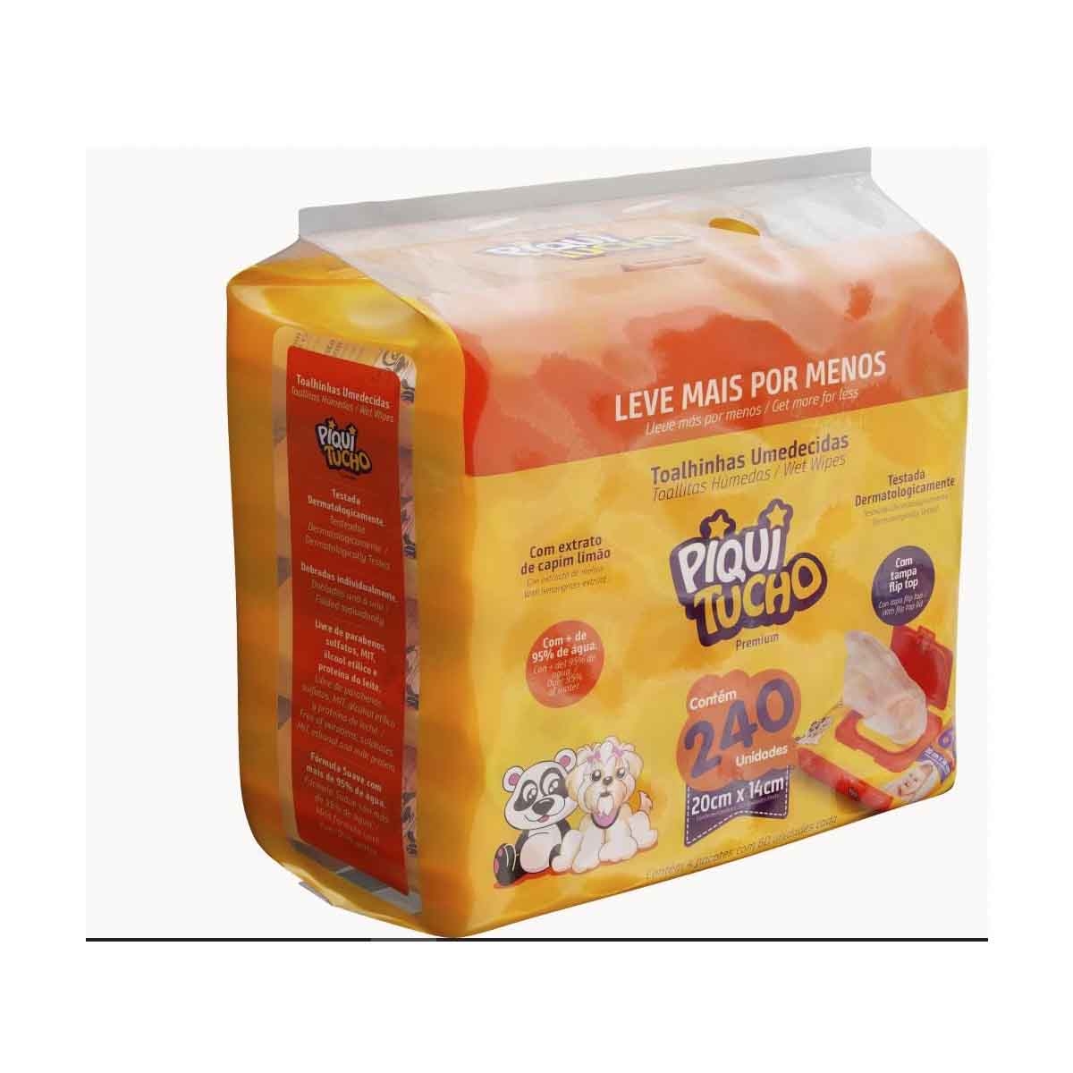 Toalha Umedecida Piquitucho Premium Tampa FlipTop 240 unid. | Droga Raia