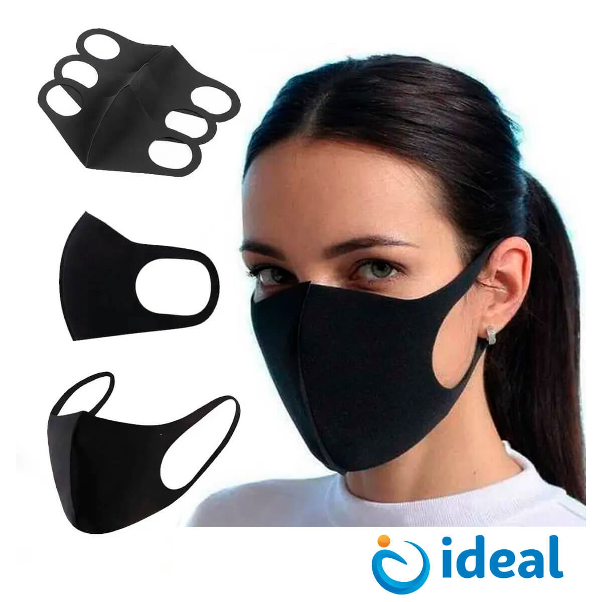 Máscara de Proteção Ideal Adulto Preta Neoprene com 3 unidades | Droga Raia
