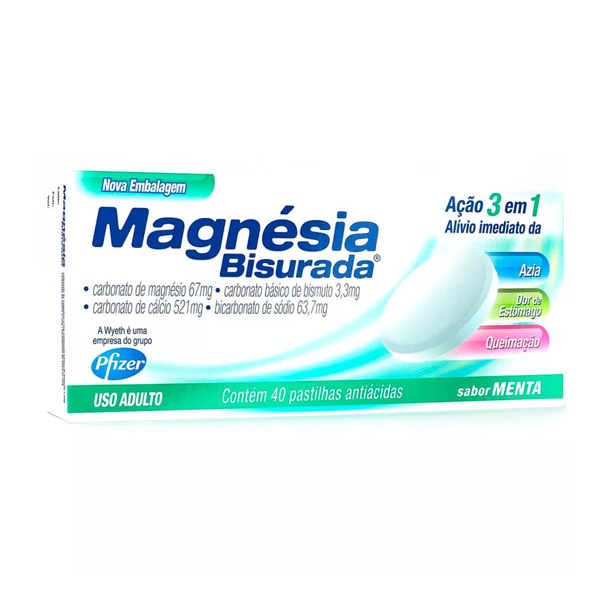 Magnésia Bisurada 40 Pastilhas Pfizer | Droga Raia
