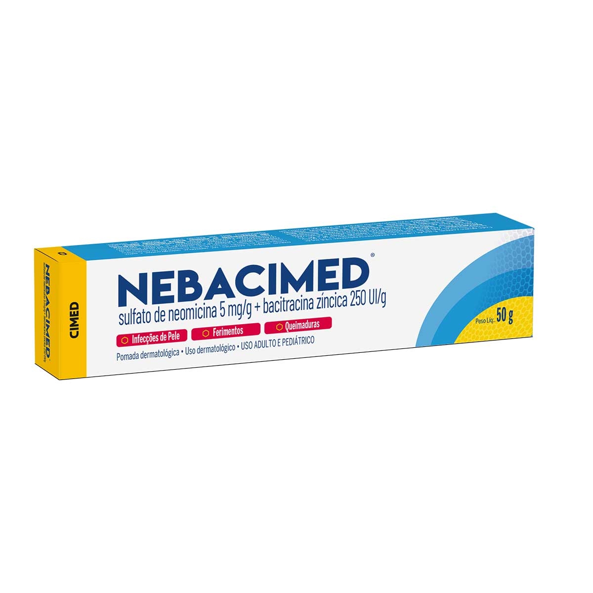 Nebacimed 5mg/g + 250Ul/g Pomada 50g - preço e para que serve | Droga Raia