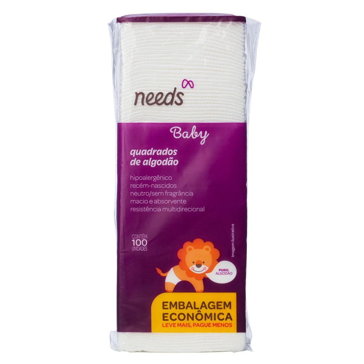 Algodão Quadrado Needs Baby 100 unidades com menor preço | Droga Raia