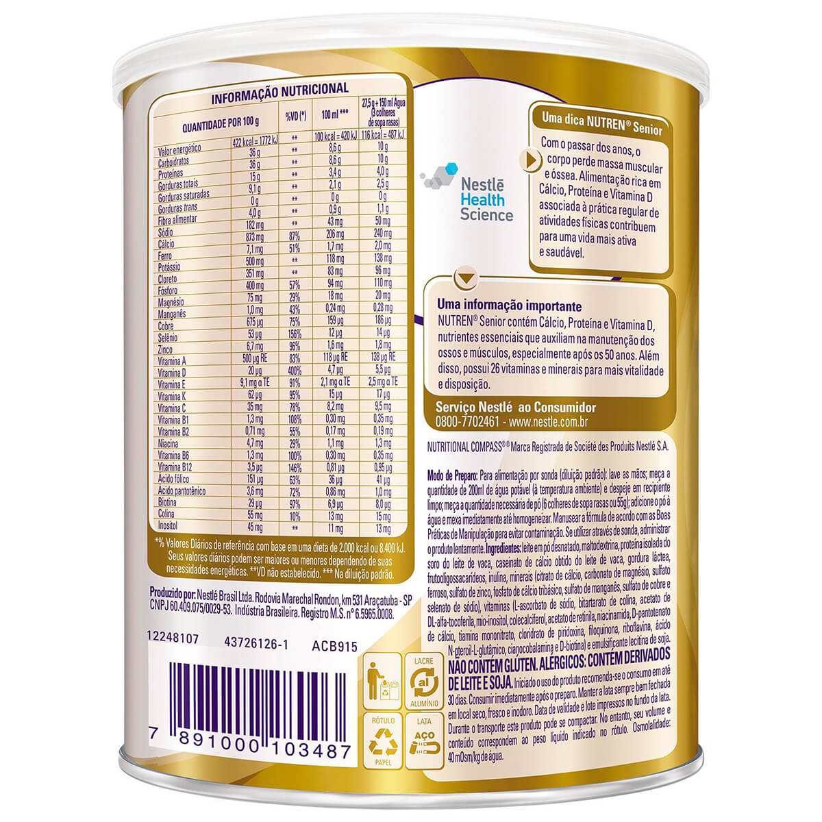 Complemento Alimentar Nutren Senior 50+ Sem Sabor com 740g | Droga Raia