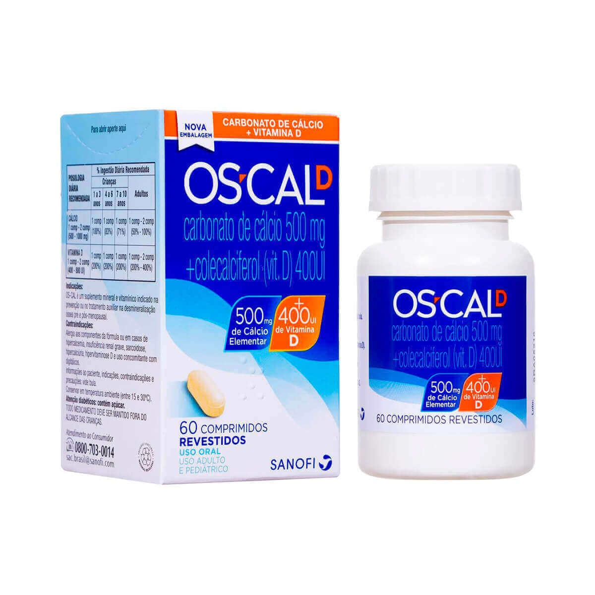 Os-Cal D 500mg + 400UI com 60 Comprimidos | Droga Raia