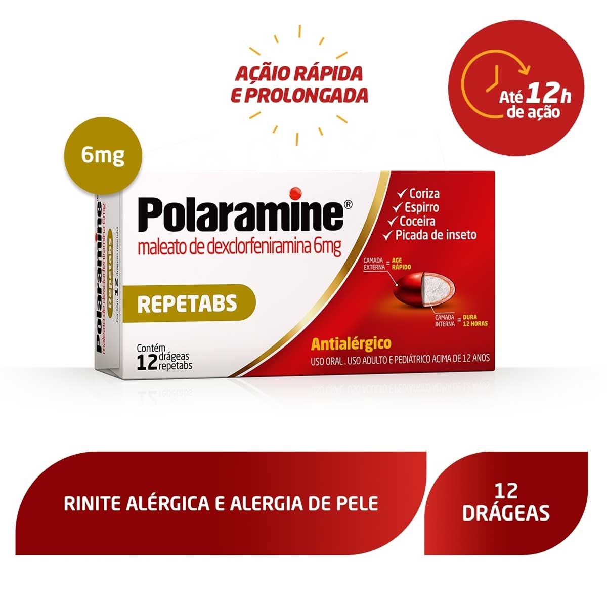 Polaramine 6mg com 12 drágeas | Droga Raia