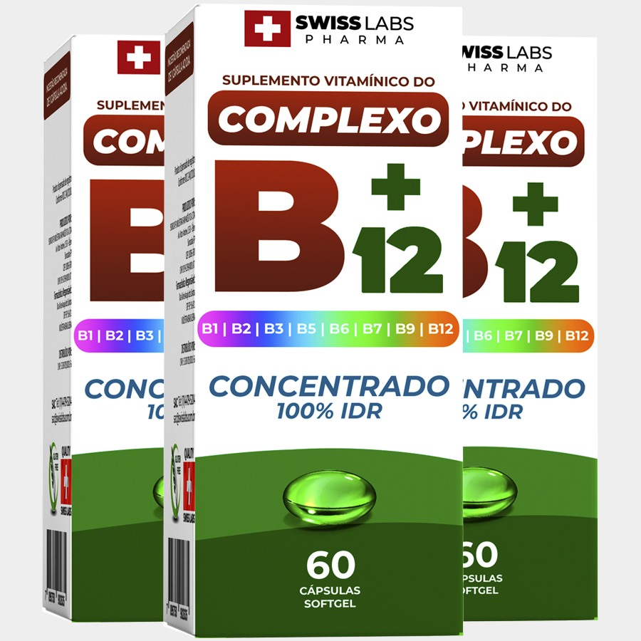 3X COMPLEXO B12 CONCENTRADO 100% IDR COM 60 CáPSULAS SWISS | Droga Raia