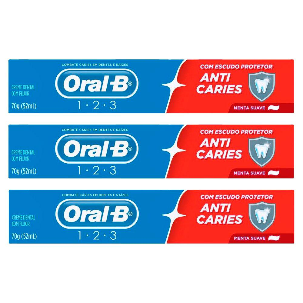 KIT 3 CREME DENTAL ORAL-B 123 ANTICáRIES MENTA SUAVE 70G | Droga Raia