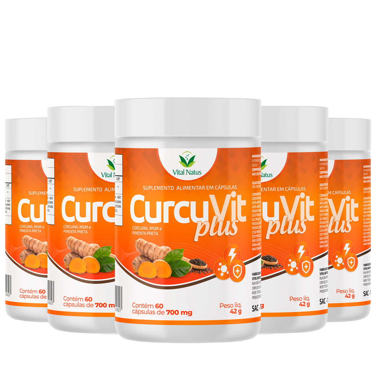 5 CURCUVIT PLUS - SUPLEMENTO DE CURCUMA LONGA (AçAFRãO), MSM - 60 CAPS ...