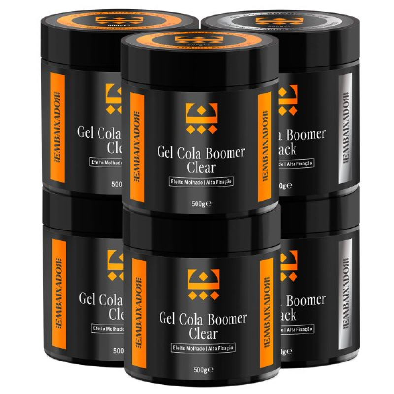 KIT 04 GEL COLA BOOMER CLEAR + 02 GEL BOOMER BLACK EMBAIXADOR 500g ...