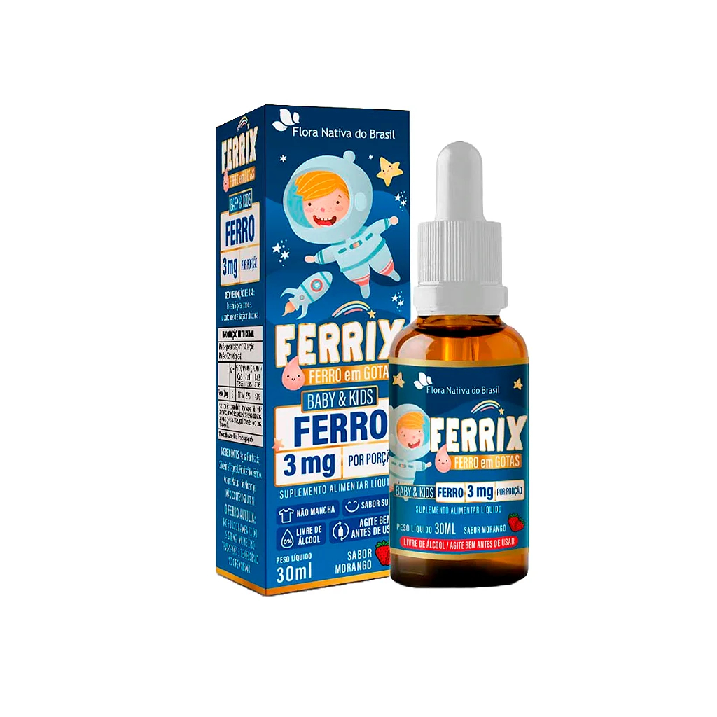 FERRIX (FERRO 3MG/PORCAO) 30ML SABOR MORANGO - KIDS - Escorrega o Preço