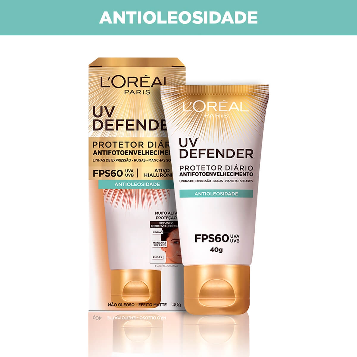 Protetor Solar Facial L'Oréal UV Defender Antioleosidade FPS60 40g ...