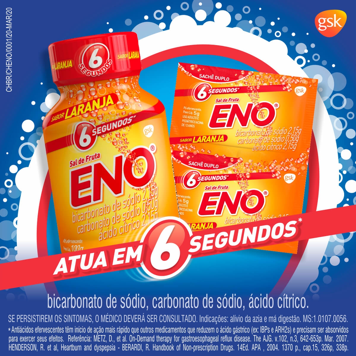 Sal de Fruta Eno Sabor Laranja com 2 Envelopes de 5g Cada | Droga Raia
