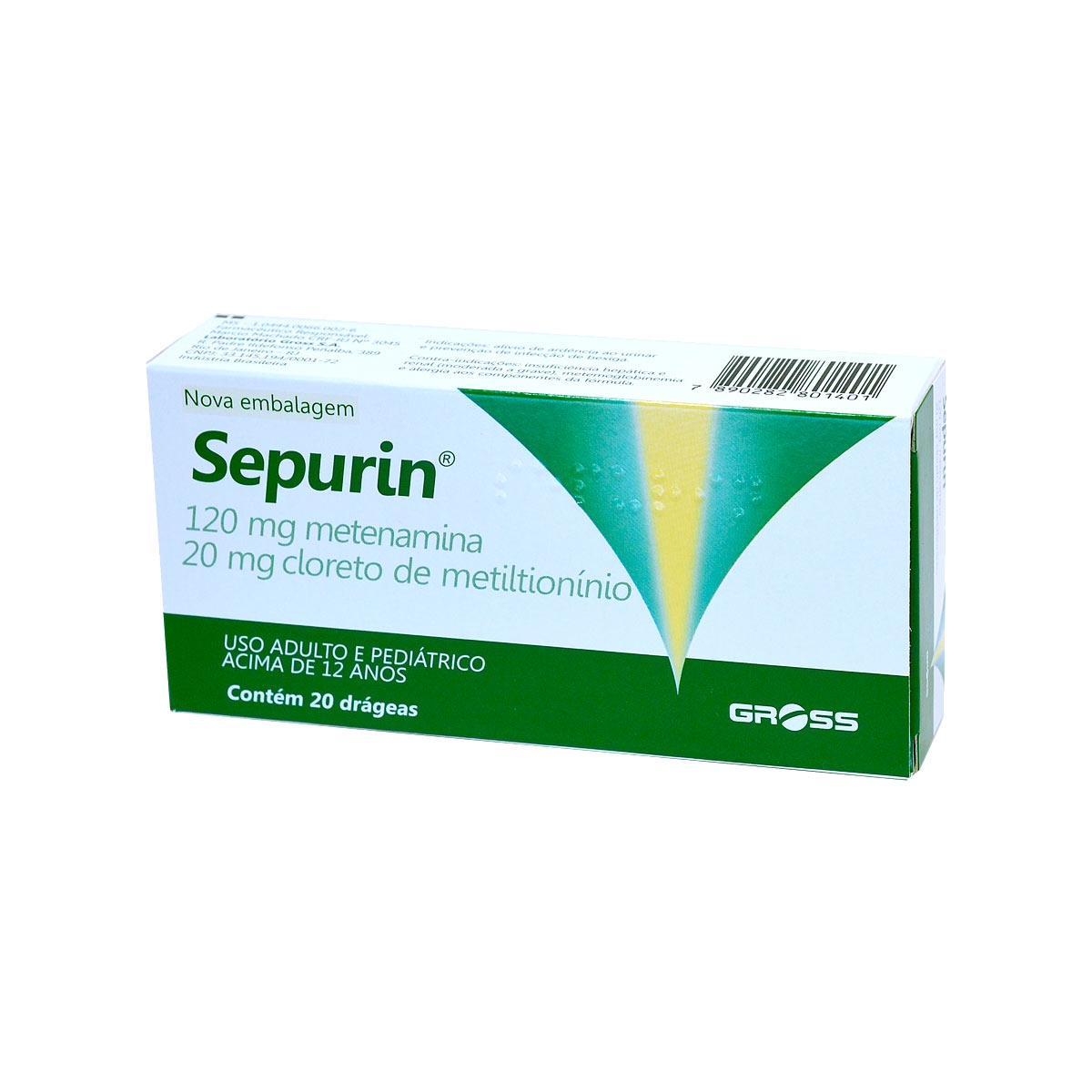 Sepurin Metenamina 120mg + Cloreto de Metiltionínio 20mg 20 drágeas com ...