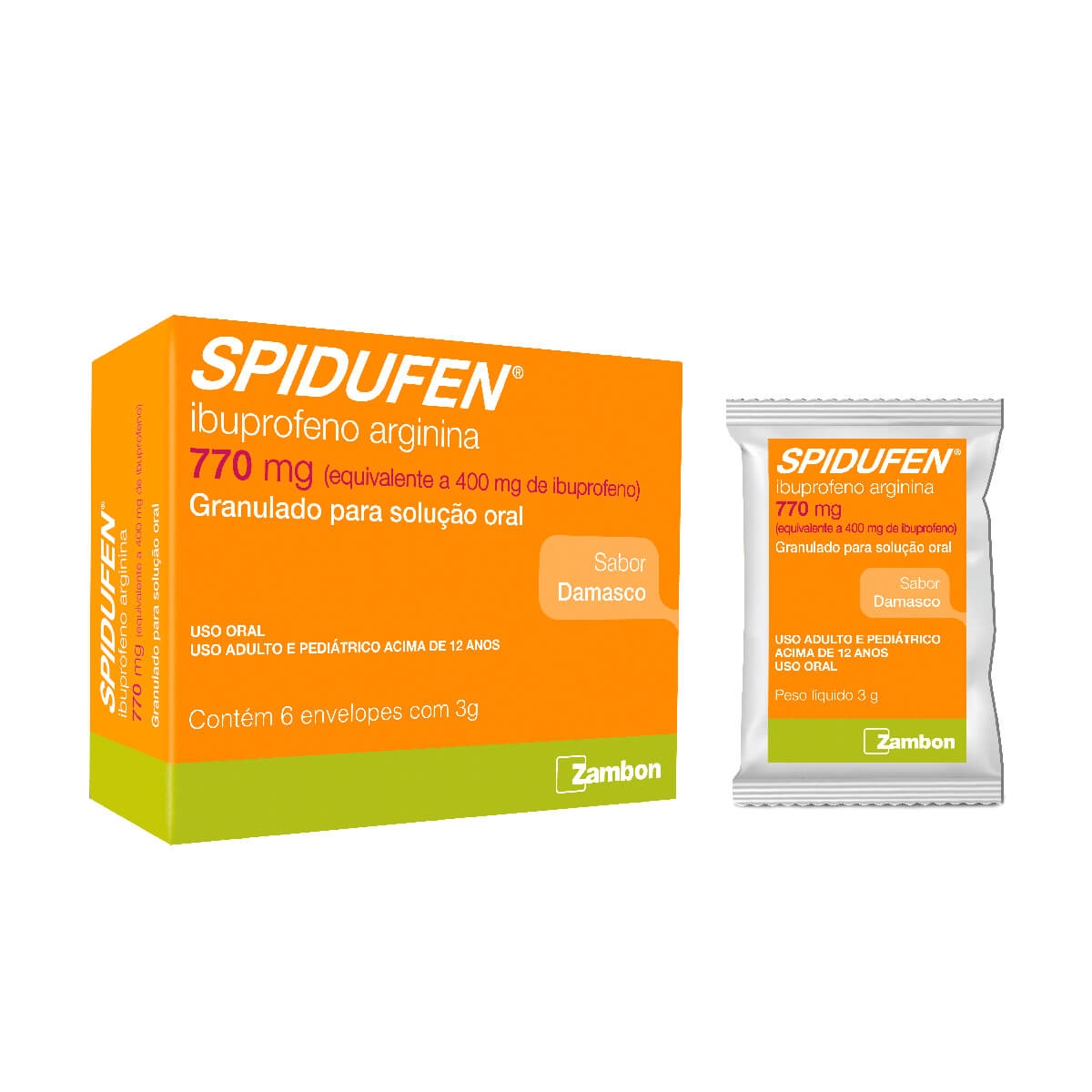 Spidufen 400mg + 370mg Granulado Sabor Damasco para Solução Oral com 6 ...