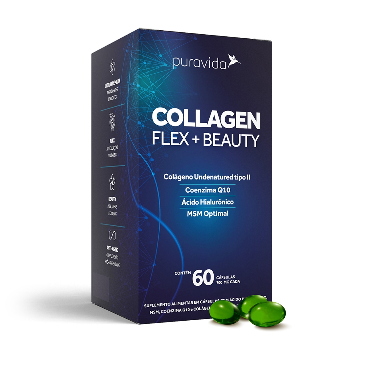 Suplemento Alimentar Collagen Flex + Beauty Puravida 60 cápsulas ...