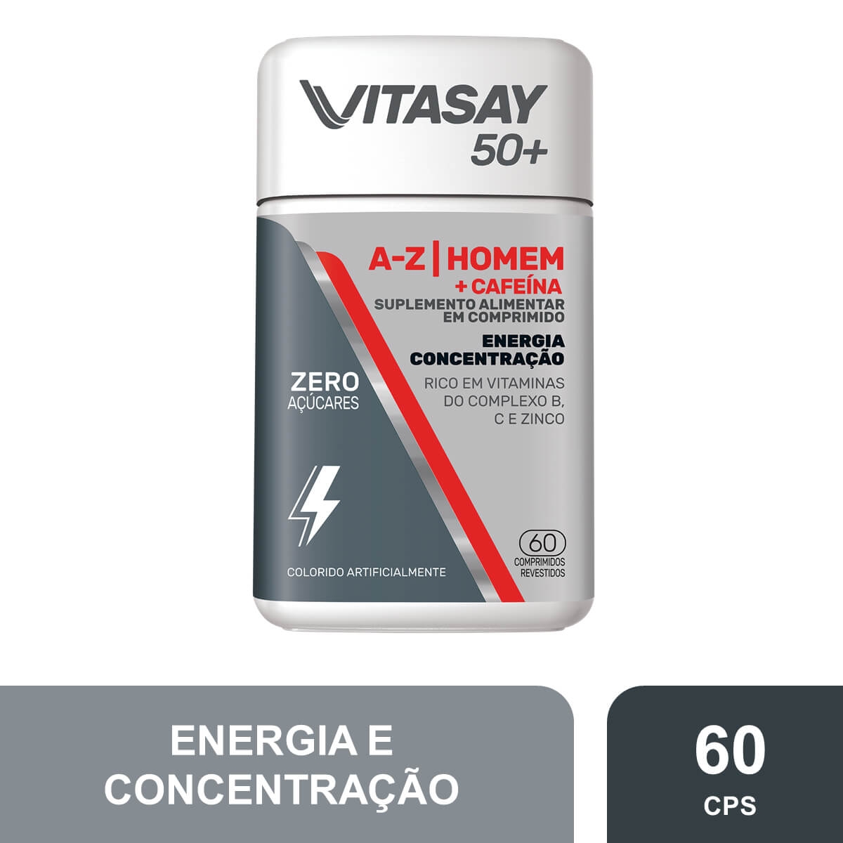 Suplemento Alimentar Vitasay 50+ Homem A-Z + Cafeína com 60 Comprimidos ...