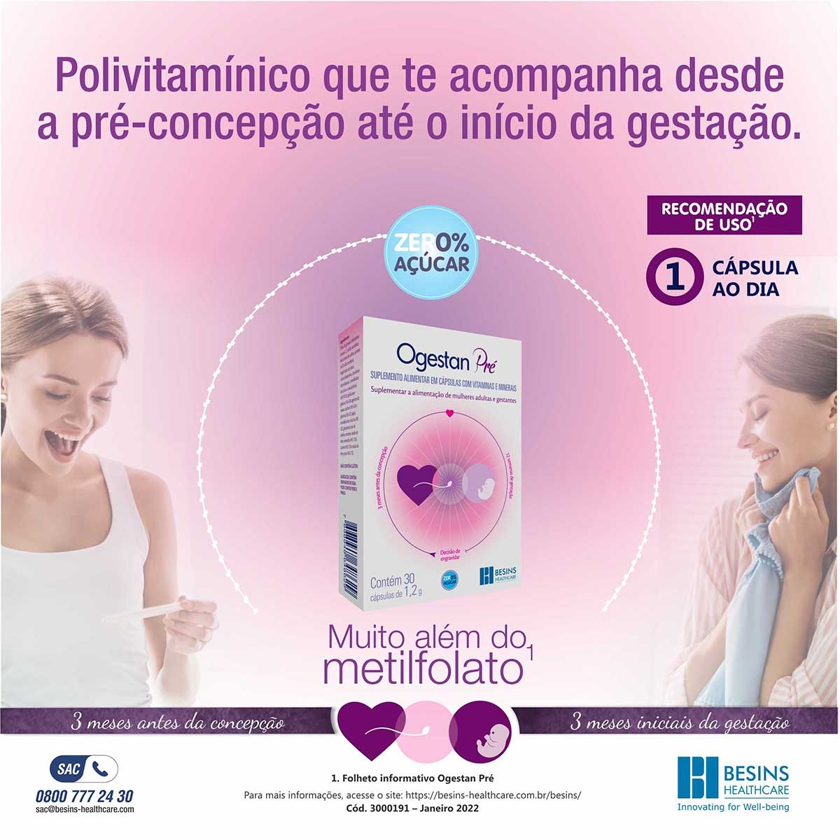 Ogestan Pré com 30 Cápsulas Besins | Droga Raia