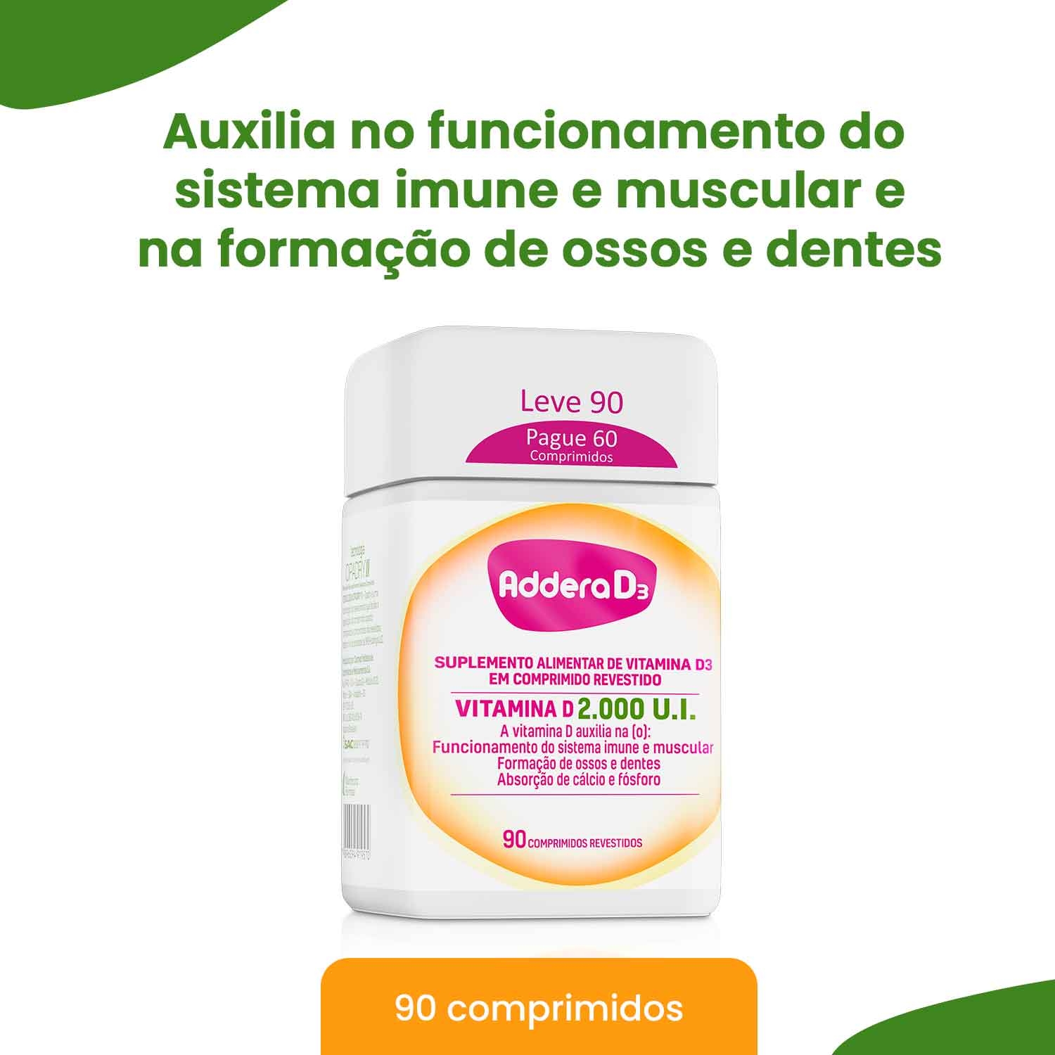 Vitamina D Addera D3 2.000UI com 90 Comprimidos | Droga Raia