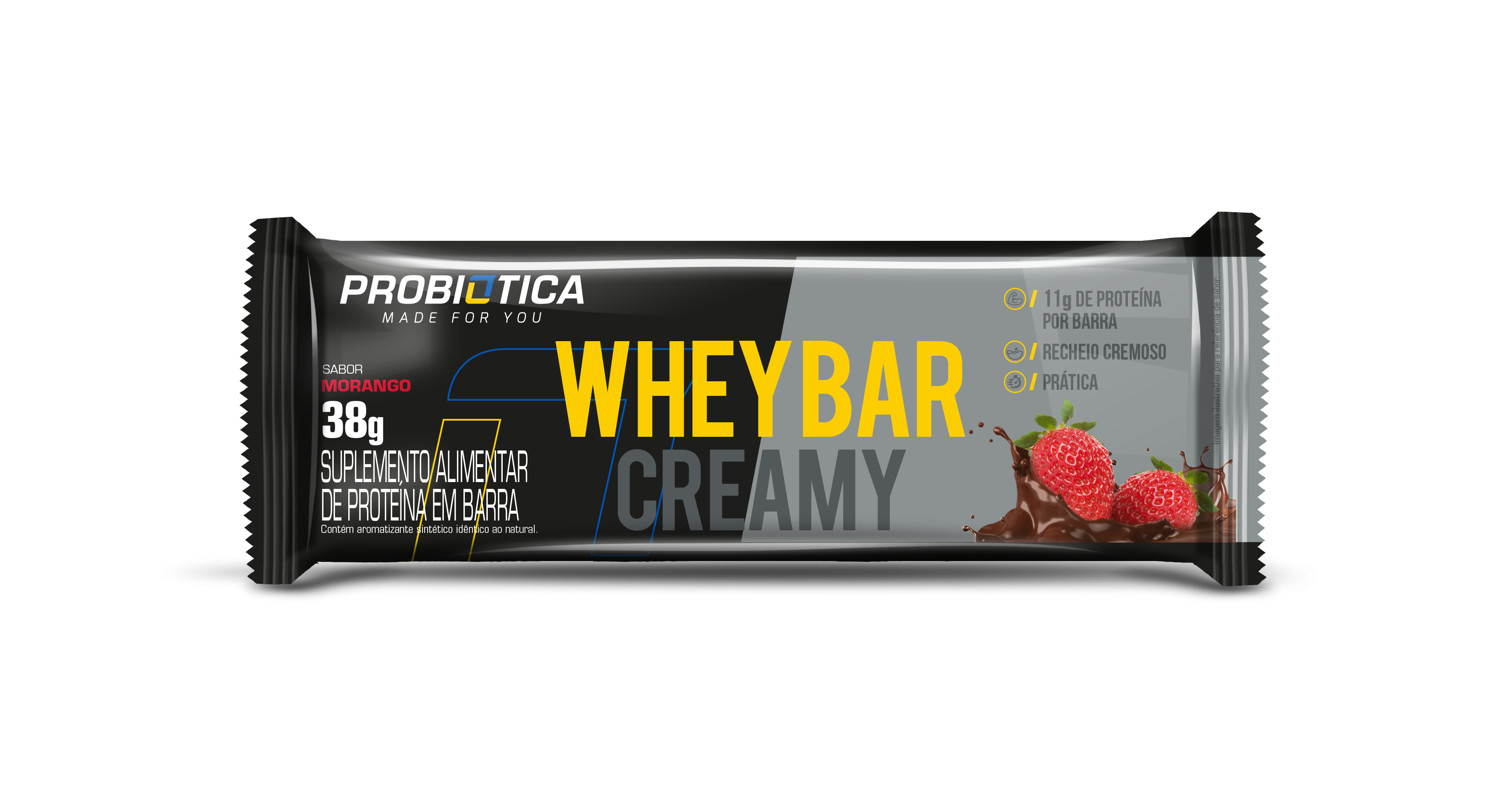 Barra De Proteína Whey Bar Creamy Probiótica Morango 38g - Mais Preço